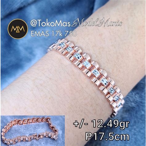 Jual Gelang Emas Rolex Ringan Kombinasi Putih Emas Rosegold 750 Kadar 17k Shopee Indonesia