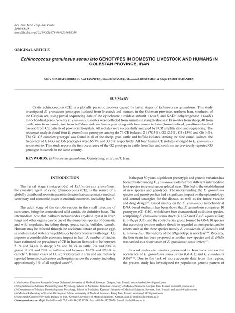 Pdf Echinococcus Granulosus Sensu Lato Genotypes In Domestic Livestock And Humans In Golestan