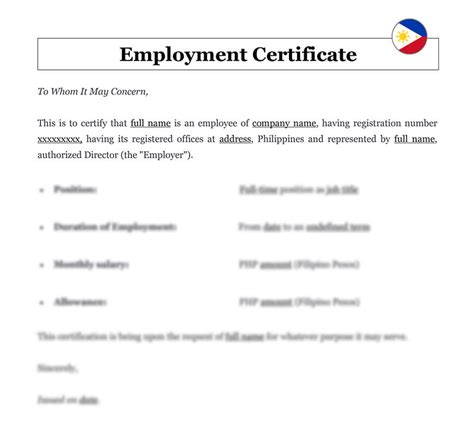 Employment Certificate In Philippines Download Template Doc