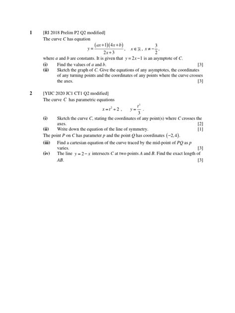 2022 Jc1 H2 Math Practice Paper Pdf Cartesian Coordinate System