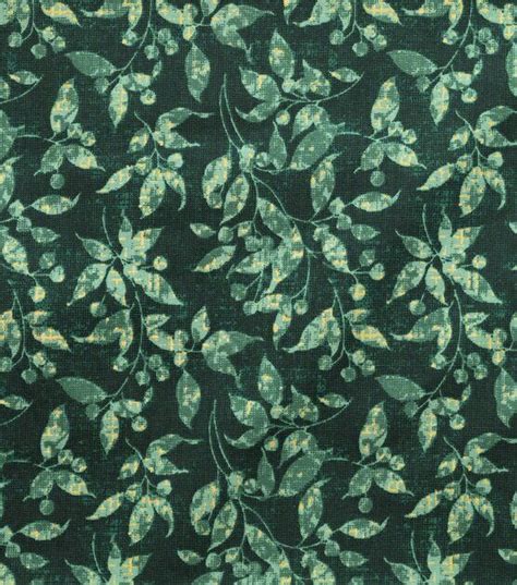 Winter Berry Foliage Foil Green Quilt Cotton Fabric By Keepsake Calico