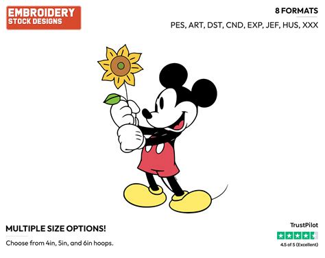 Holding A Sunflower Disneys Classic Mickey Mouse Embroidery Design