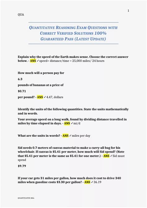 Quantitative Reasoning Exam Questions With Correct Verified Solutions 100 Guaranteed Pass Quantitative Reasoning Exam Questions With Correct Verified Solutions 100 Guaranteed Pass