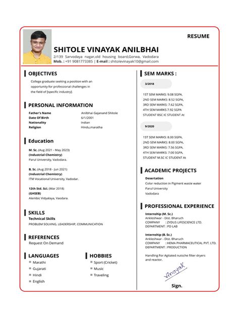 Vinayak Resume Pdf