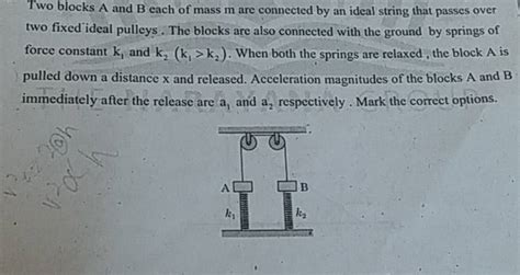 two blocks a and b each of mass m are connected by an ideal string that p