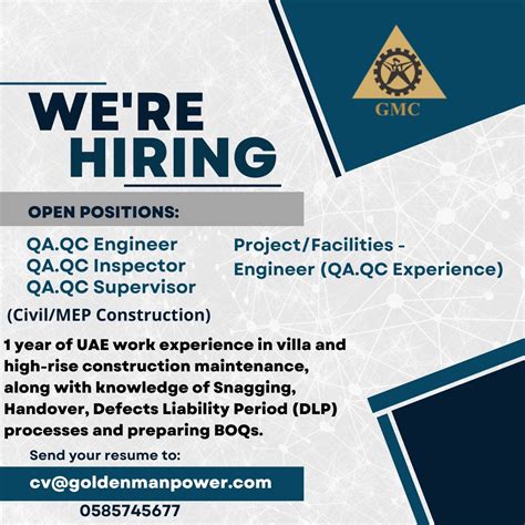 Golden Manpower HR - UAE on LinkedIn: Designations: * QA.QC - Engineer ...