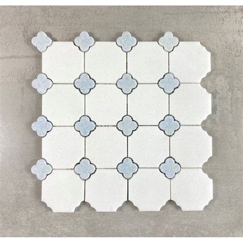 Thassos White Marble Octagon And Blue Celeste Clover Moasic Wall And Floor Tile Decoración De