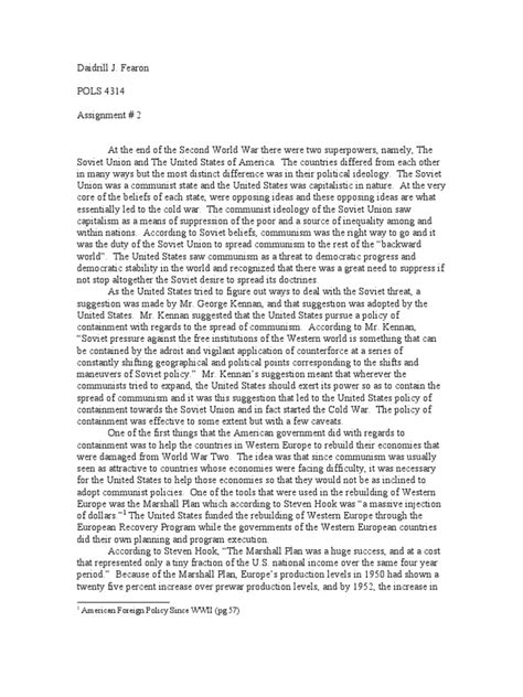 Cold War Assignment 2 Pdf Containment Marshall Plan