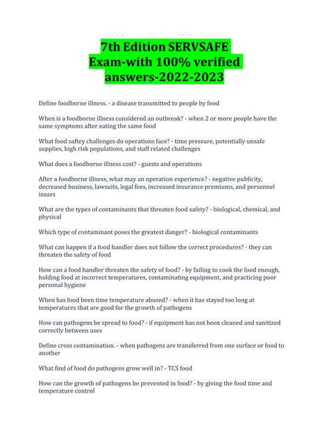 Servsafe Test 90 Questions And Answers 2024 Servsafe Manager