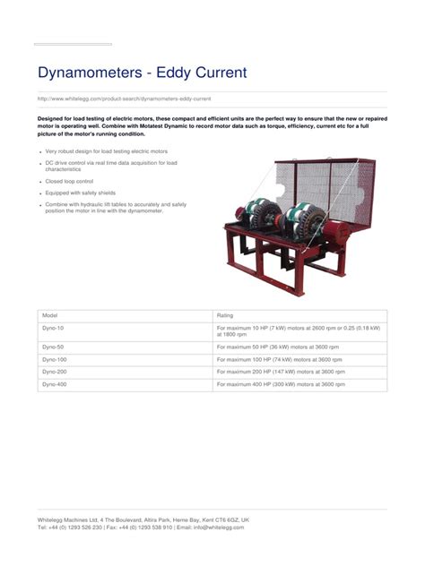Whitelegg Dynamometers Eddy Current Pdf