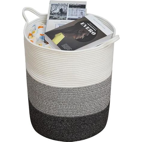 Panier à linge en corde de coton pour bébé Panier de rangement doux Gris foncé et blanc 41 7x35