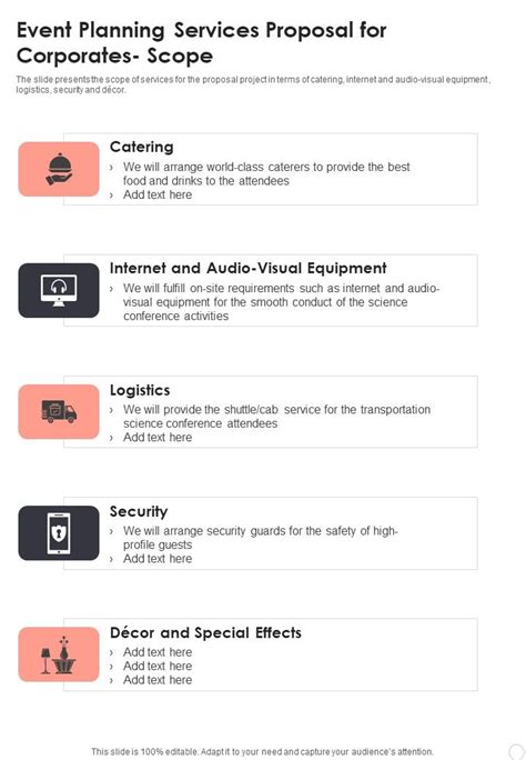 Event Planning Services Proposal For Corporates Scope One Pager Sample Exam