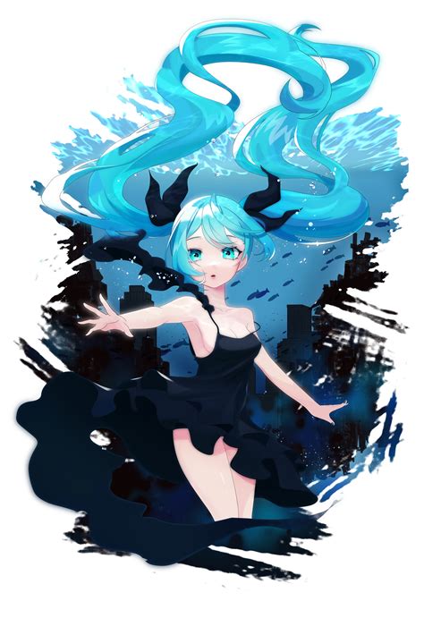Safebooru 1girl Absurdres Aqua Eyes Aqua Hair Black Dress Building