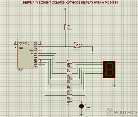 7 segment display drived by a pic 16f84a youspice