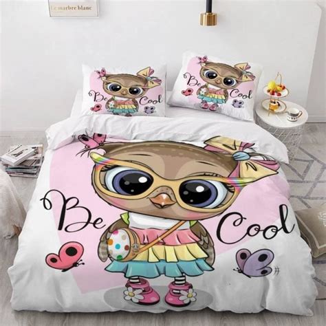 Chouette Dessin Animé Parure De Lit 2 Personnes Garcon Fille 3D Motif