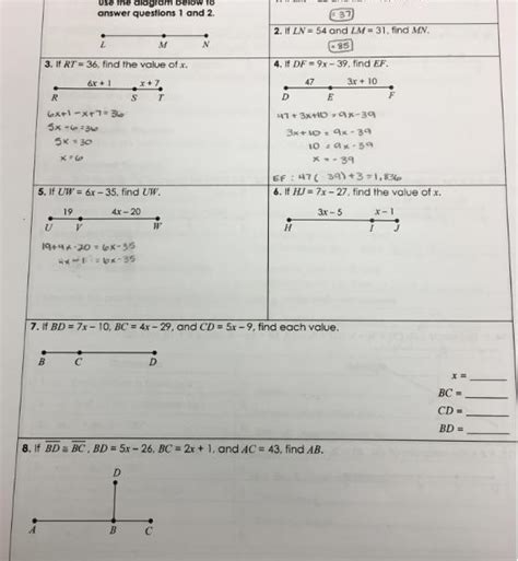 Unit 1 Geometry Basics Homework 2 Segment Addition Postulate