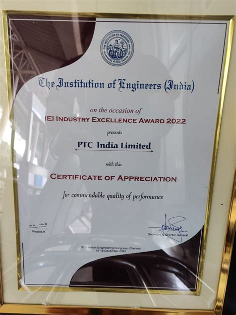 PTC India Ltd On Twitter On Th November PTCIndia Received A Certificate Of Appreciation