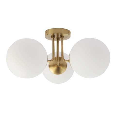 Pirxxiy Brass 3 Lights Semi Flush Mount Ceiling Light Fixture Frosted Glass Shade Vintage Close
