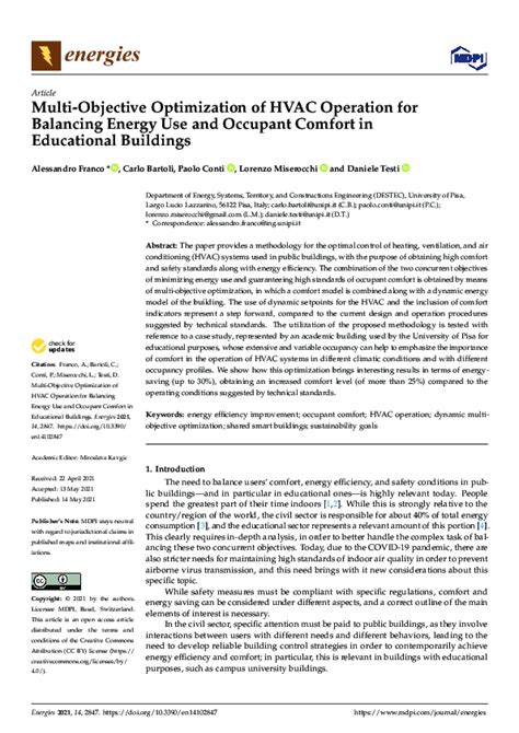 Pdf Multi Objective Optimization Of Hvac Operation For Balancing Energy Use And Occupant