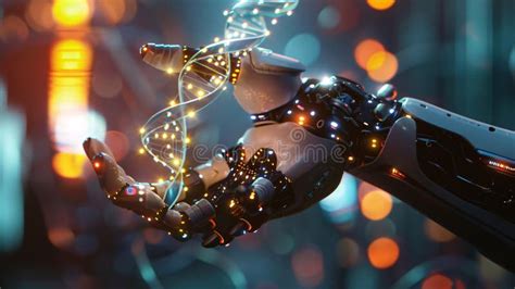 A Robotic Hand Holding A Glowing Digital Representation Of A Dna