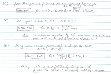 Solved д a A PROVE THE SPHERICAL HARMONIC ADDITION THEOREM Chegg com