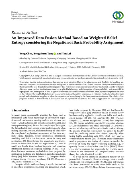 Pdf An Improved Data Fusion Method Based On Weighted Belief Entropy Considering The Negation