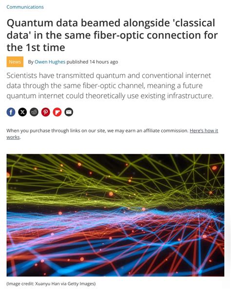 scientists have successfully transmitted quantum data and conventional data through a single