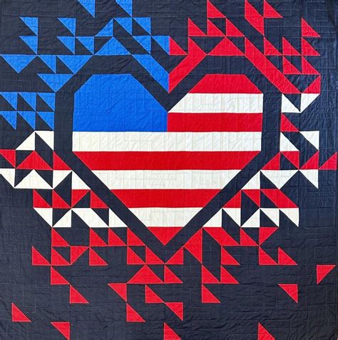 Exploding Heart Flag Quilt Kit Etsy Flag Quilt Patriotic Quilts
