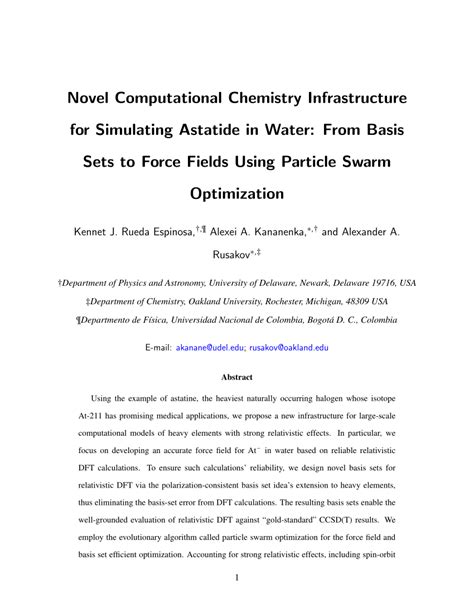 Pdf Novel Computational Chemistry Infrastructure For Simulating Astatide In Water From Basis