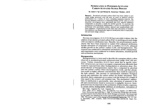 Pdf Nitrification In Powdered Activated Carbon Activated Sludge Process