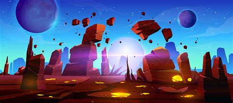 돌이 있는 만화 외계 행성 표면 바위에 대한 스톡 벡터 아트 및 기타 이미지 바위 0명 가공의 행성 Istock