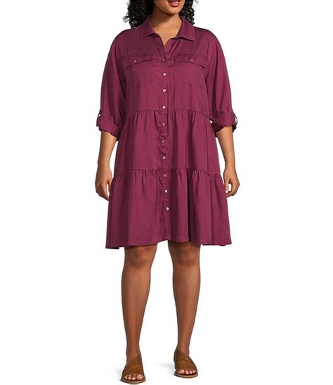 Nurture By Westbound Plus Size V Neck 34 Sleeve Dual Chest Pocket
