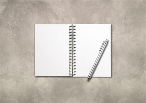 Premium Photo Blank Open Spiral Notebook Mockup And Pen Isolated On Concrete Background