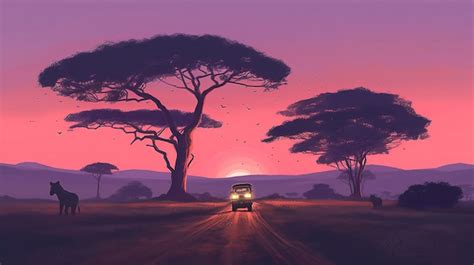 Premium Ai Image A Car Driving Down A Road With Trees In The Background