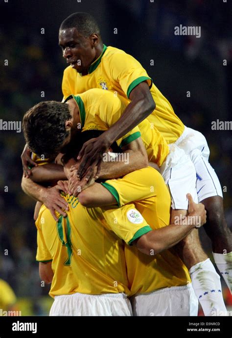 Ronaldo L From Brazil Celebrates With Is Teammates Kaka Juninho Pernambucano And Juan L R