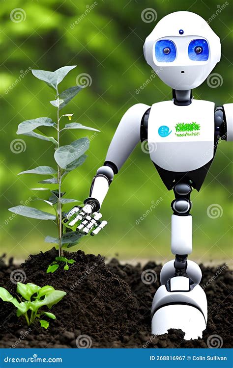Robot Planting Tree Stock Illustration Illustration Of Robots 268816967