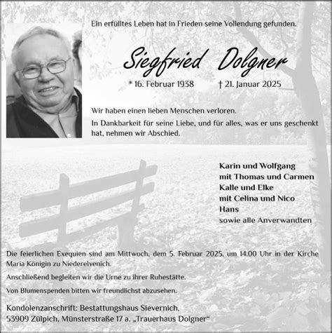 Traueranzeigen Von Siegfried Dolgner Wirtrauern