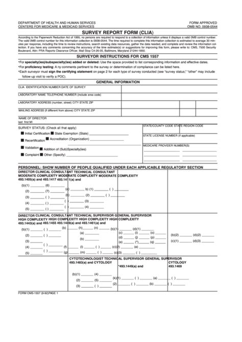Form Cms 1557 Survey Report Form Clia Printable Pdf Download