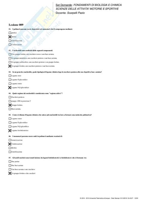 Set Domande Paniere Risposte Chiuse Fondamenti Di Biologia E Chimica