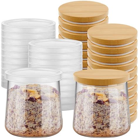 Tessco 40 Pcs Yogurt Jar Lids Set 20 Bamboo Lids With Silicone Sealing