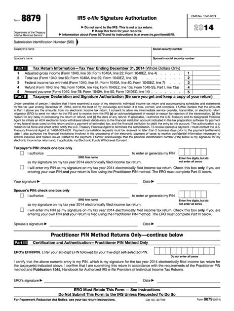 Irs Form 8879 Signature Authorization Blank Fillable Template Fill