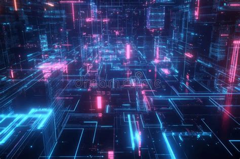 Futuristic City Grid Visualization With Glowing Pathways Digital Light Connections Cyber Stock