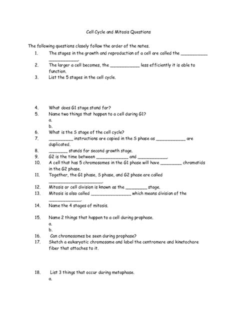 Sw Science 10 Unit 1 Mitosis Worksheet
