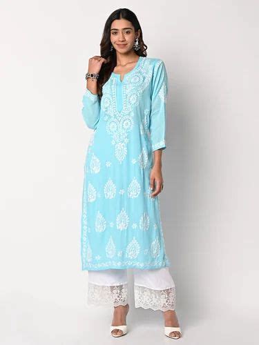 Blush Blue Chikankari Kurti With Palazzo At Rs 299900 Chikan