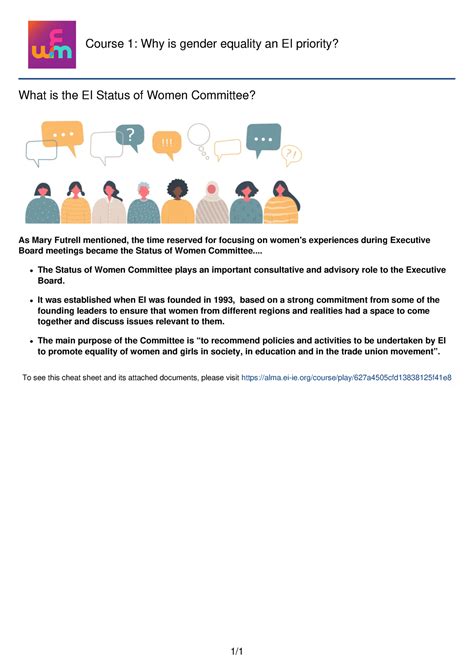 What Is The EI Status Of Women Committee Course Why Is Gender Equality An EI Priority What