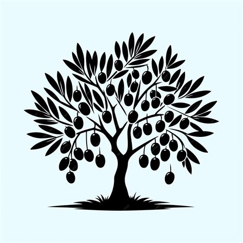 Editable Olive Tree Silhouette Vector Design With Intricate Foliage And
