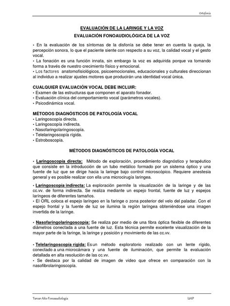 Evaluación De La Disfonia Pdf Laringe Medicina Clinica