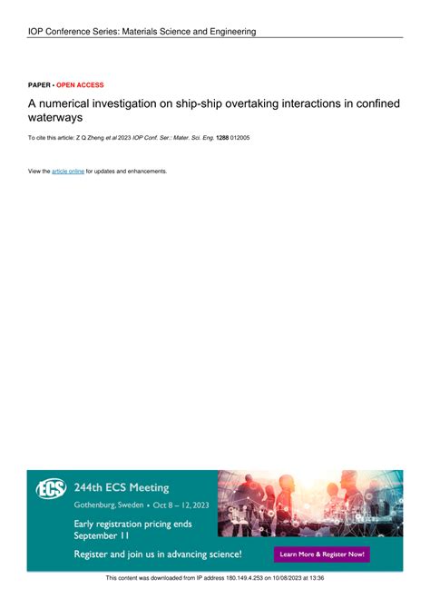 Pdf A Numerical Investigation On Ship Ship Overtaking Interactions In Confined Waterways