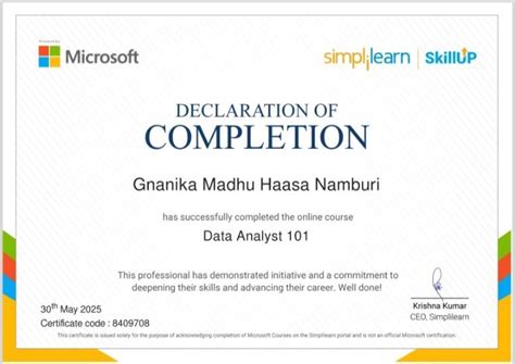 Dataanalytics Simplilearn Microsoft Skillup Dataanalyst Gnanika Madhu Haasa Namburi