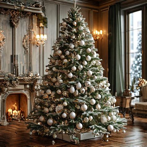 «Новогдняя елка с серебряными игрушками — картинка создана в Шедевруме